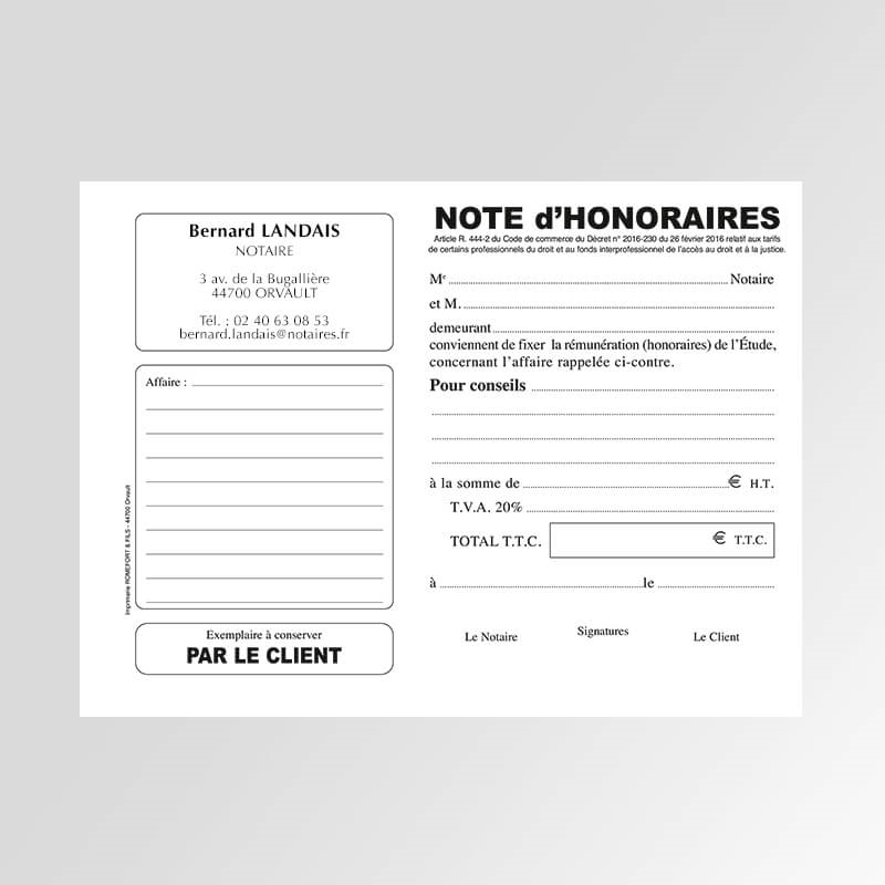 Blocs de Notes d'Honoraires personnalisées - RomefortPrint - RomefortPrint